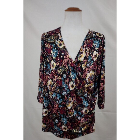 Chenault | Tops | Chenault Women Size 22 24 Blouse Black Pink Blue Gold ...